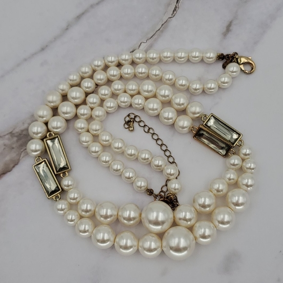 Rmn | Jewelry | Rmn Double Strand Pearl Gray Rhinestone Necklace | Poshmark
